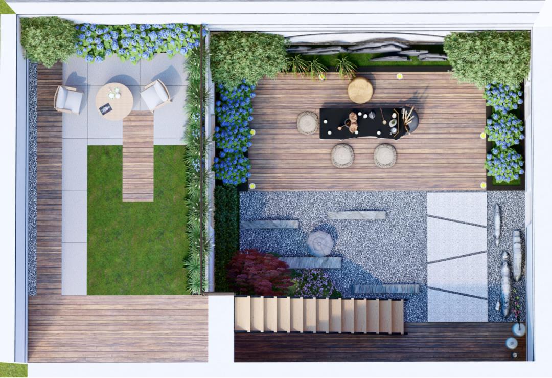 Different Chinese-style simple and hierarchical spaces, creating a ...