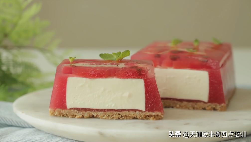 New summer item, watermelon jelly cheese milk brick, easy to reproduce ...