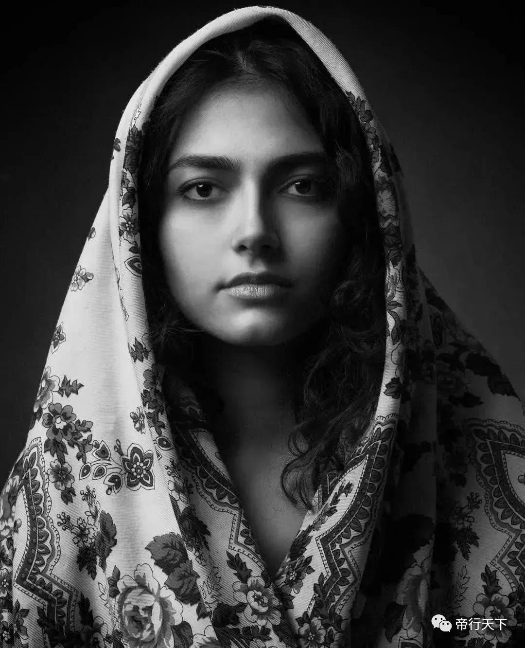 No smile, no expression, black and white, color, oil painting, a group ...