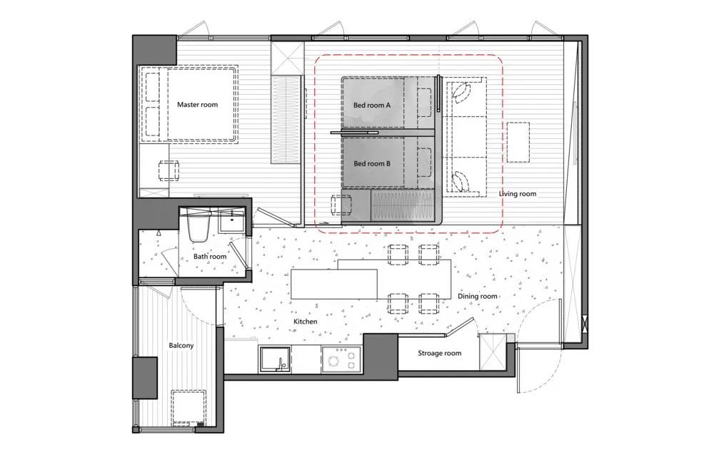 A small house of 56 square meters, two bedrooms into three bedrooms ...