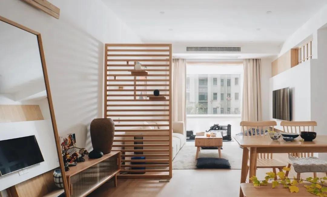 87㎡ Japanese-style MUJI-style small three-bedroom house, wooden grille ...