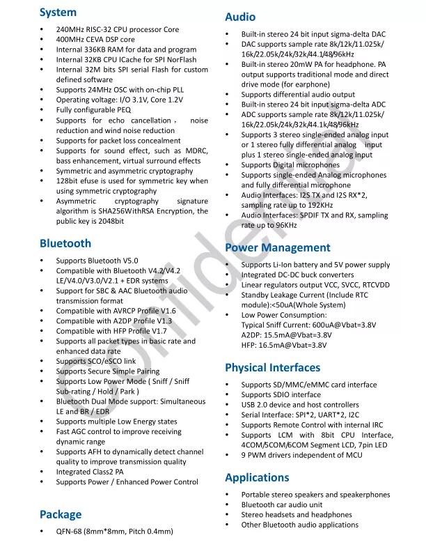 Torchcore ATS2836 highly integrated single-chip Bluetooth audio SoC is ...