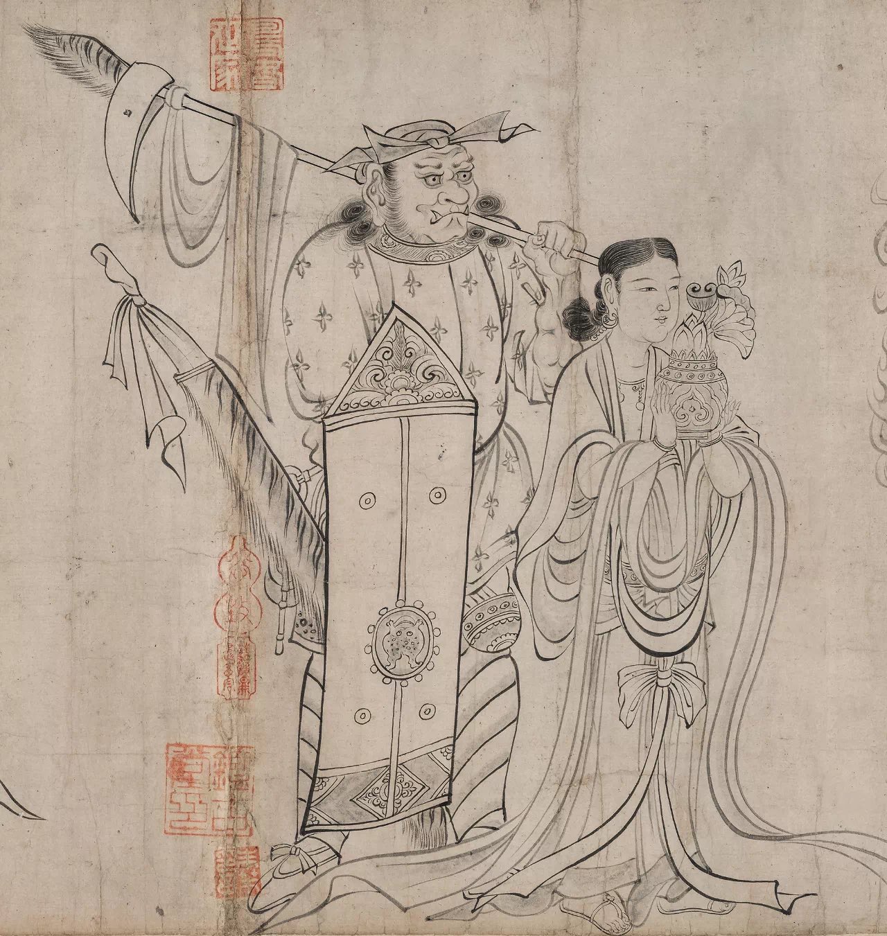 Wu Daozi's iron line drawing to send the child to the heavenly king ...
