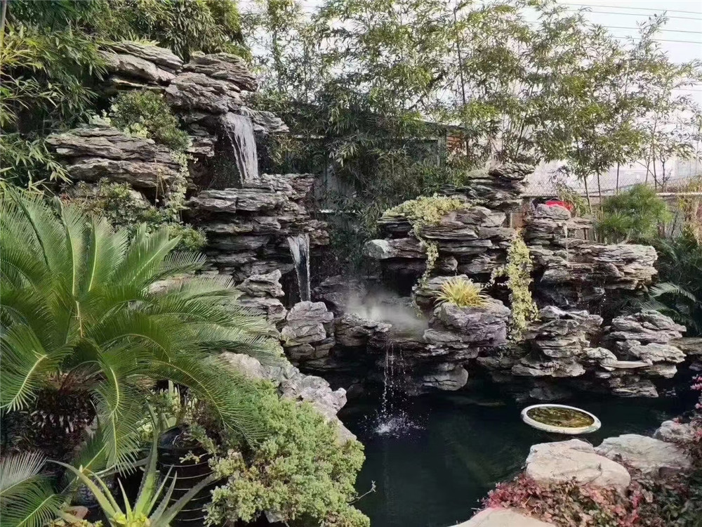 Fish pond rockery design, courtyard fish pond rockery design, Zhongtong ...