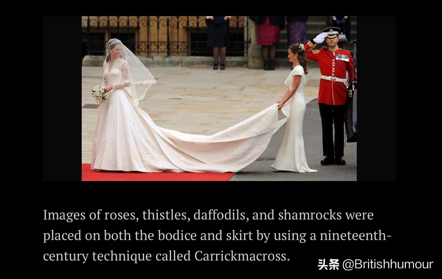 Kate's wedding dress, multi-faceted and multi-angled, with the front ...