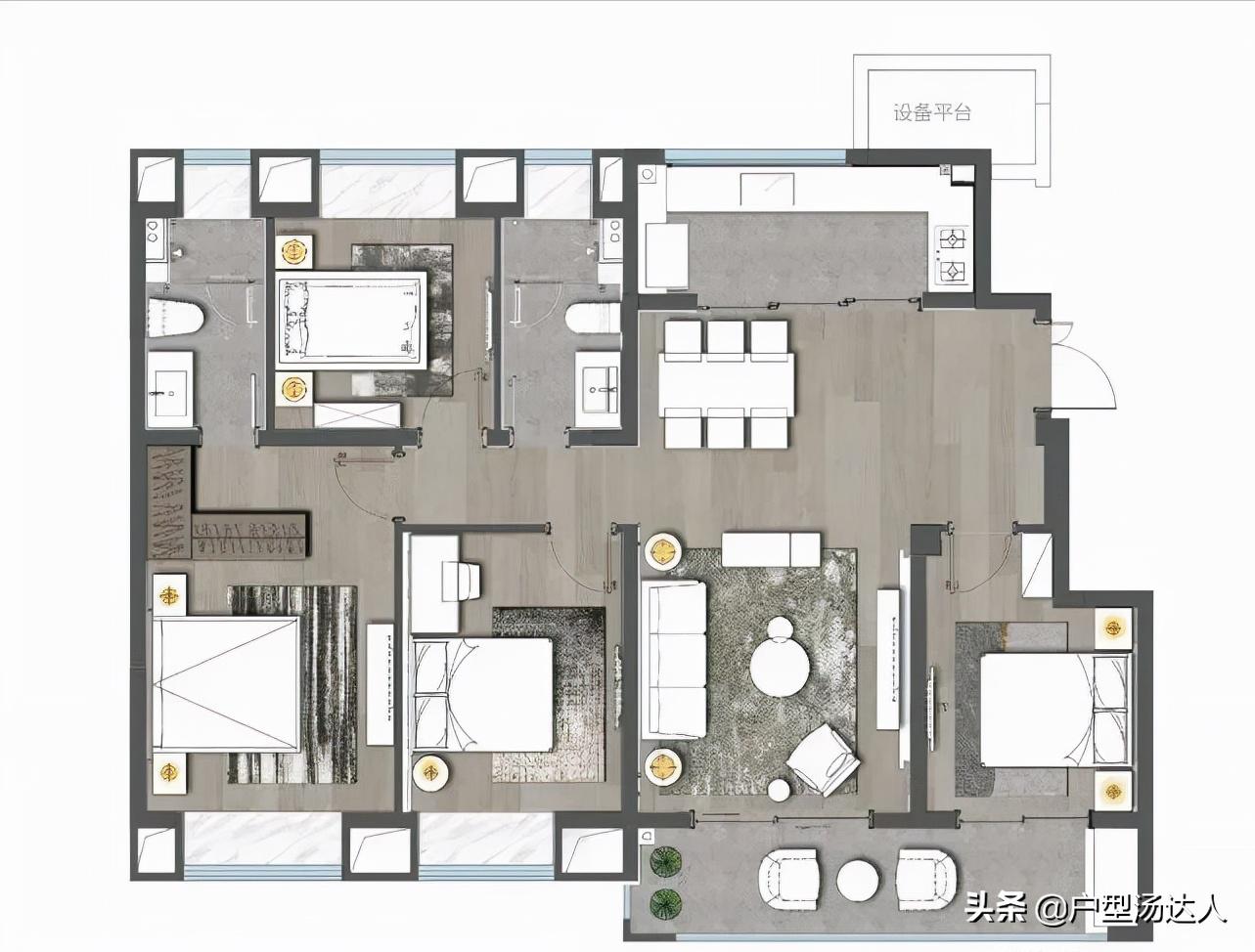 The exquisite four-bedroom apartment with a construction area of 125 ...